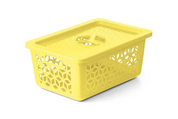 Canasto Amarillo con Tapa 13.1 x 30.8 x 22 cm en Tienda Inglesa