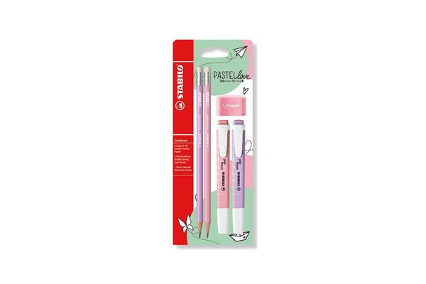 Set STABILO 2 Destacadores, 2 Lápices Pastel y Goma de Borrar Pastel en ...