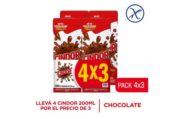 Leche Chocolatada CINDOR Pack 4 Unidades 800 ml en Tienda Inglesa